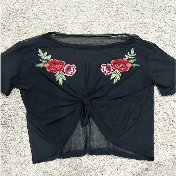 Tops | Seethrough Crop Top With Flower Detailing | Poshmark